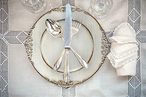 Tiger Chef 4-Piece 13-inch Royal Antiqued White Round Vintage Dinner Charger For Plates, Wedding Reception Chargers Plate Chargers For Table Settings Disposable Hard Round Charger Plates