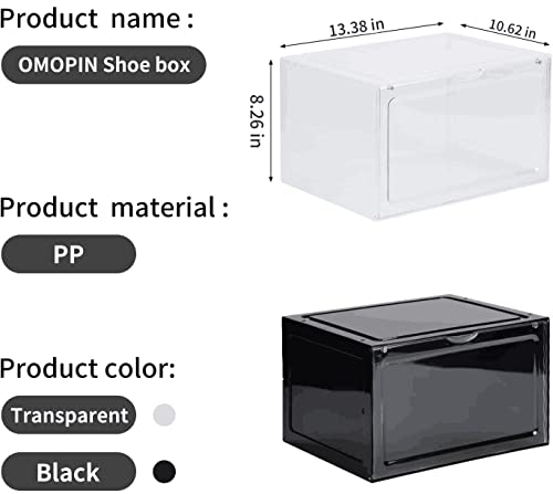 OMOPIN XL shoe boxes clear plastic stackable,Drop Side Shoe Storage Box,Pack of 8,Sneaker Display Case Container,Fit up to US Size 13