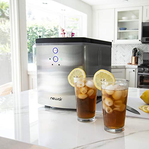 Newair Portable Countertop Ice Maker, Silver | 33 lbs. Of Ice A Day, Ice Cubes Ready In 8 Minutes With 2 Ice Bullet Sizes | Ideal For Home, Office, Bar, RV NIM033SS00