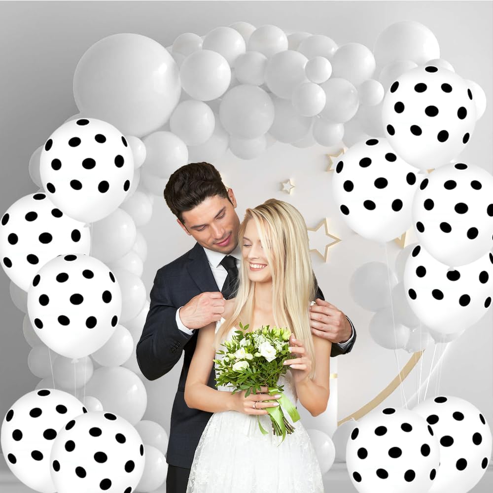 AnnoDeel 50 Pcs 12" Latex Balloons, White Polka Dot Balloons for Brithday Balloon Wedding Balloon decoration