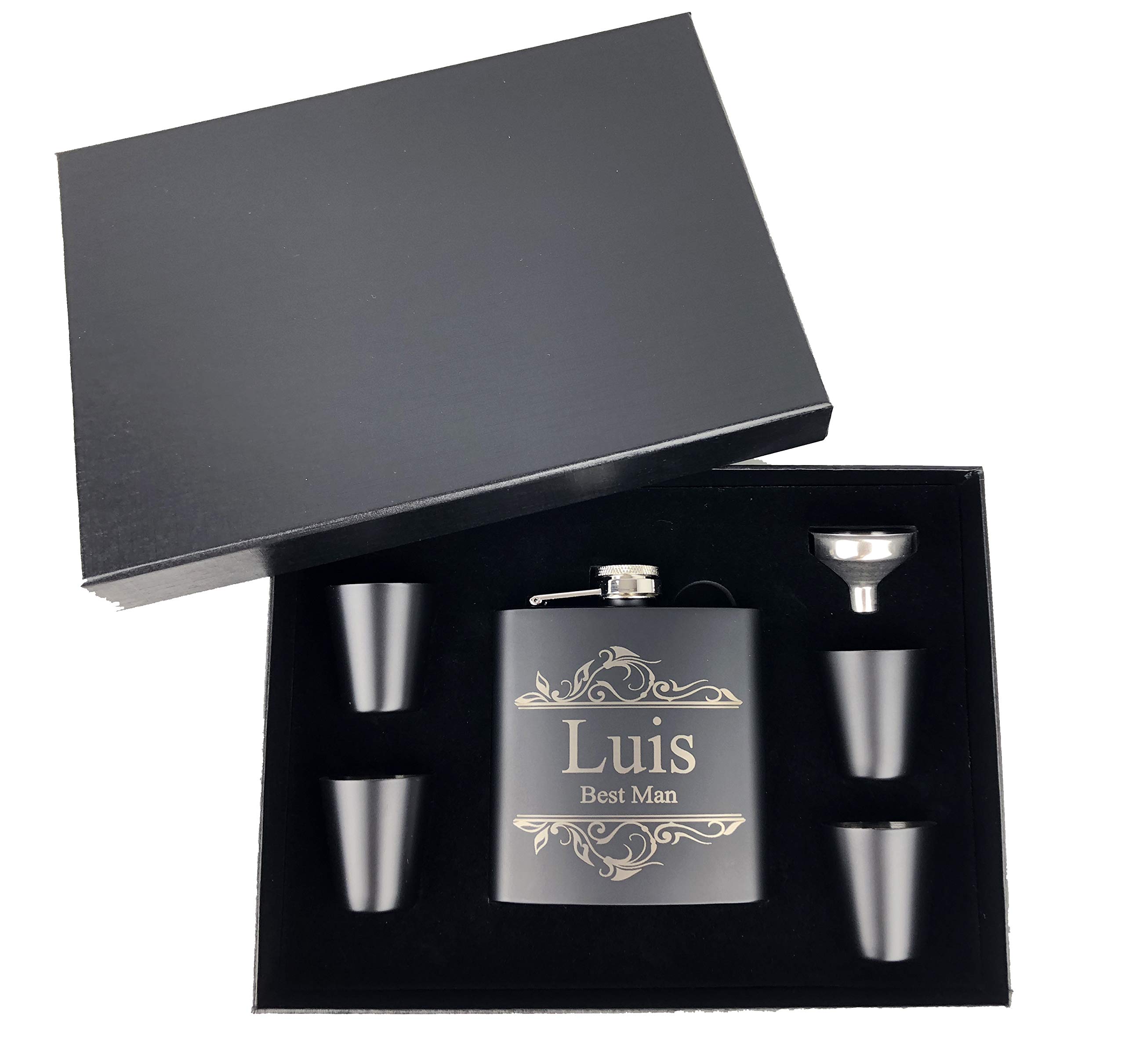 Personalize Gift Groomsmen Proposal 6pc Black Flask Gift Box Set Custom Laser Engraving