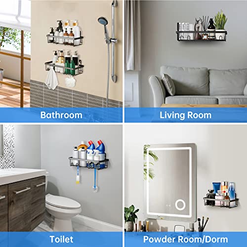 VIEWSHINE Shower Caddy Bathroom Organizer Shower Shelves with Soap holder and Hooks Organization and Storage Rustproof SUS304 Stainless Steel for Shampoo Conditioner Sponge Razor Toilet Kitchen