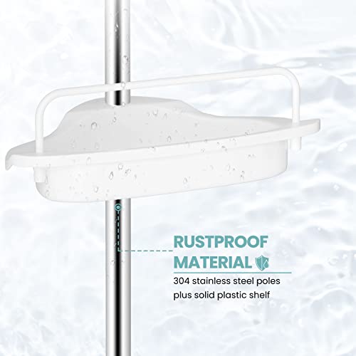 HomeHelper Rustproof Shower Caddy Corner Organizer for Bathroom, 4 Tier Bathtub Shower Storage Organizer with Tension Pole for Shampoo Holder, 56 to 114 Inch, White