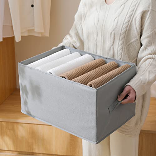 Qozary 3 Pack Clothes Organizer for Folded Clothes, 6 Grids Wardrobe Clothes Organizer for Jeans, Sweater Organizer for Closet, Foldable Closet Storage Bins for Pants, T-Shirts, Sweaters, Leggings