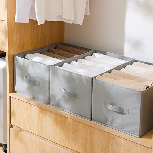 Qozary 3 Pack Clothes Organizer for Folded Clothes, 6 Grids Wardrobe Clothes Organizer for Jeans, Sweater Organizer for Closet, Foldable Closet Storage Bins for Pants, T-Shirts, Sweaters, Leggings