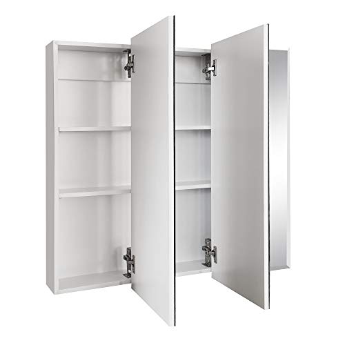 Design House 597492 Cyprus Fully Assembled Frameless Mirrored Tri-View Surface or Recessed Mount Bathroom Medicine Cabinet, 30.4 x 30.1