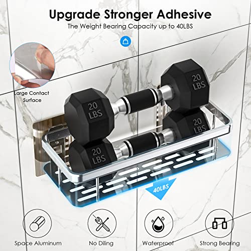 Shower Caddy Shelf, Adhesive Black Bathroom Shower Organizer,No Drilling Wall Mounted Shower Rack,Rustproof Bath Storage Basket for Bathroom,Toilet,Kitchen - 2 Pack