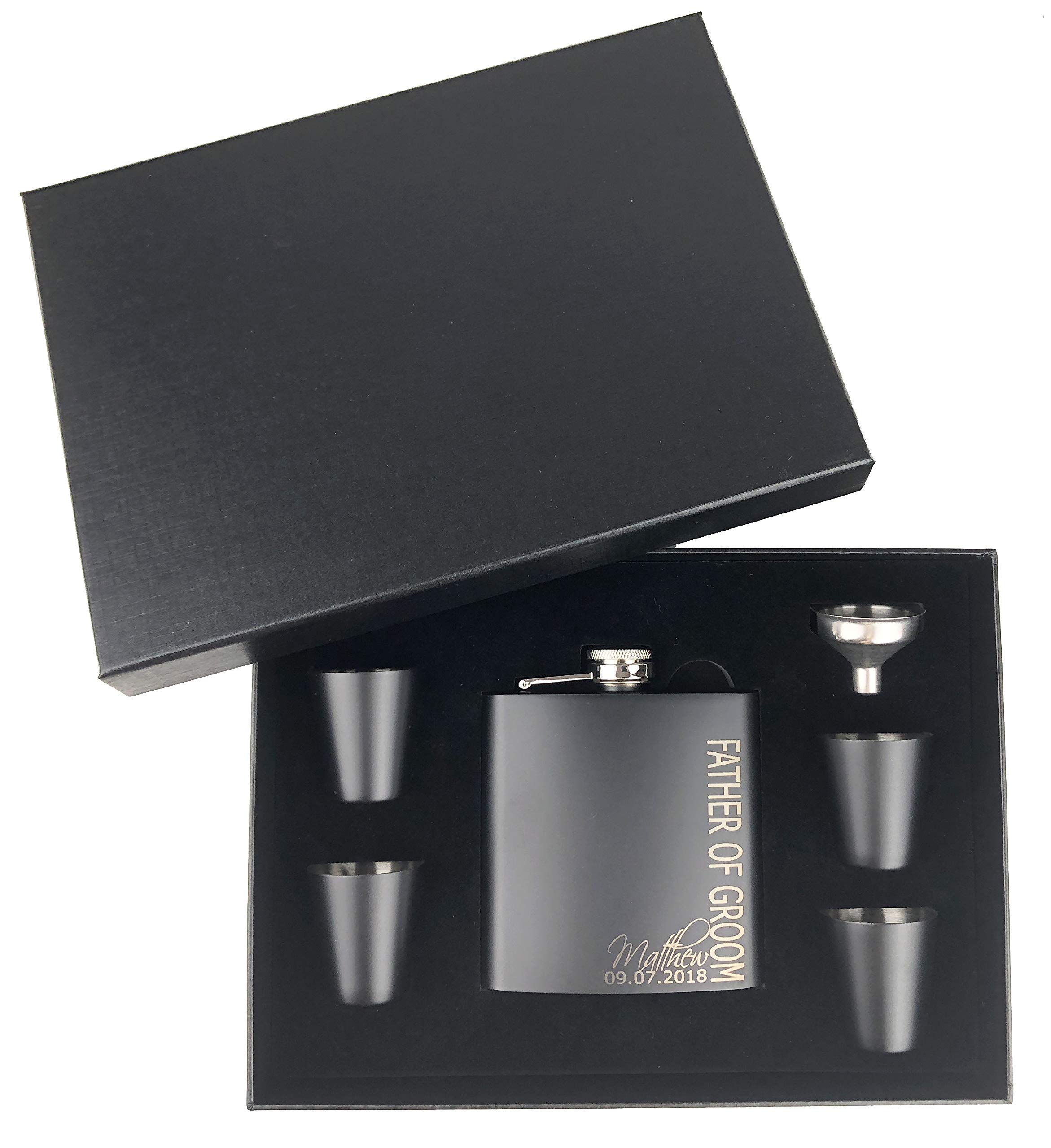 Personalize Gift Groomsmen Proposal 6pc Black Flask Gift Box Set Custom Laser Engraving