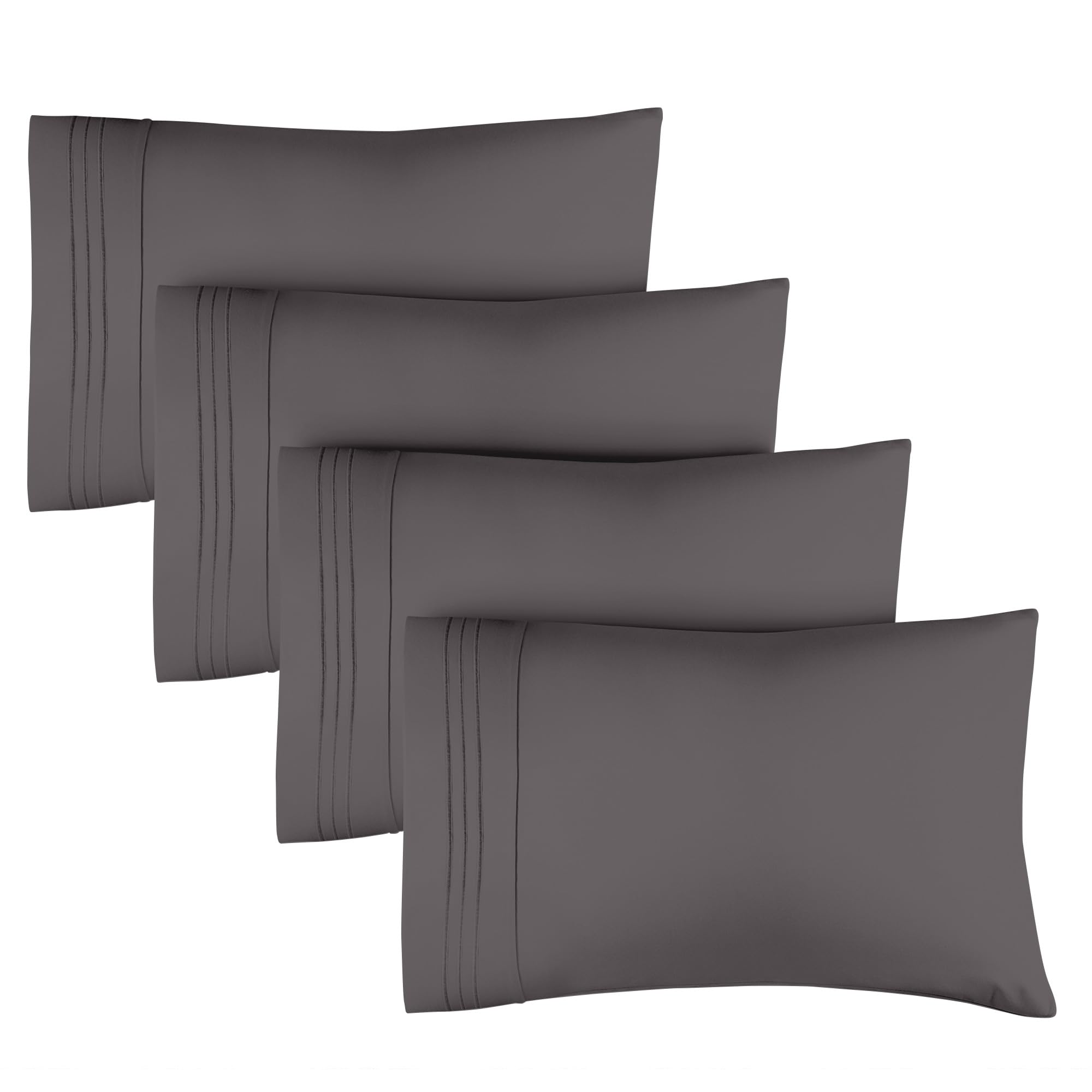 Queen Pillow Cases Set of 4 - Ultra Soft Hotel Quality Pillowcase Covers - Luxury Comfy Bedding for Women, Men, Kids & Teens - Machine Washable Pillow Protectors - 4 Pieces Set - Queen Size Dark Grey