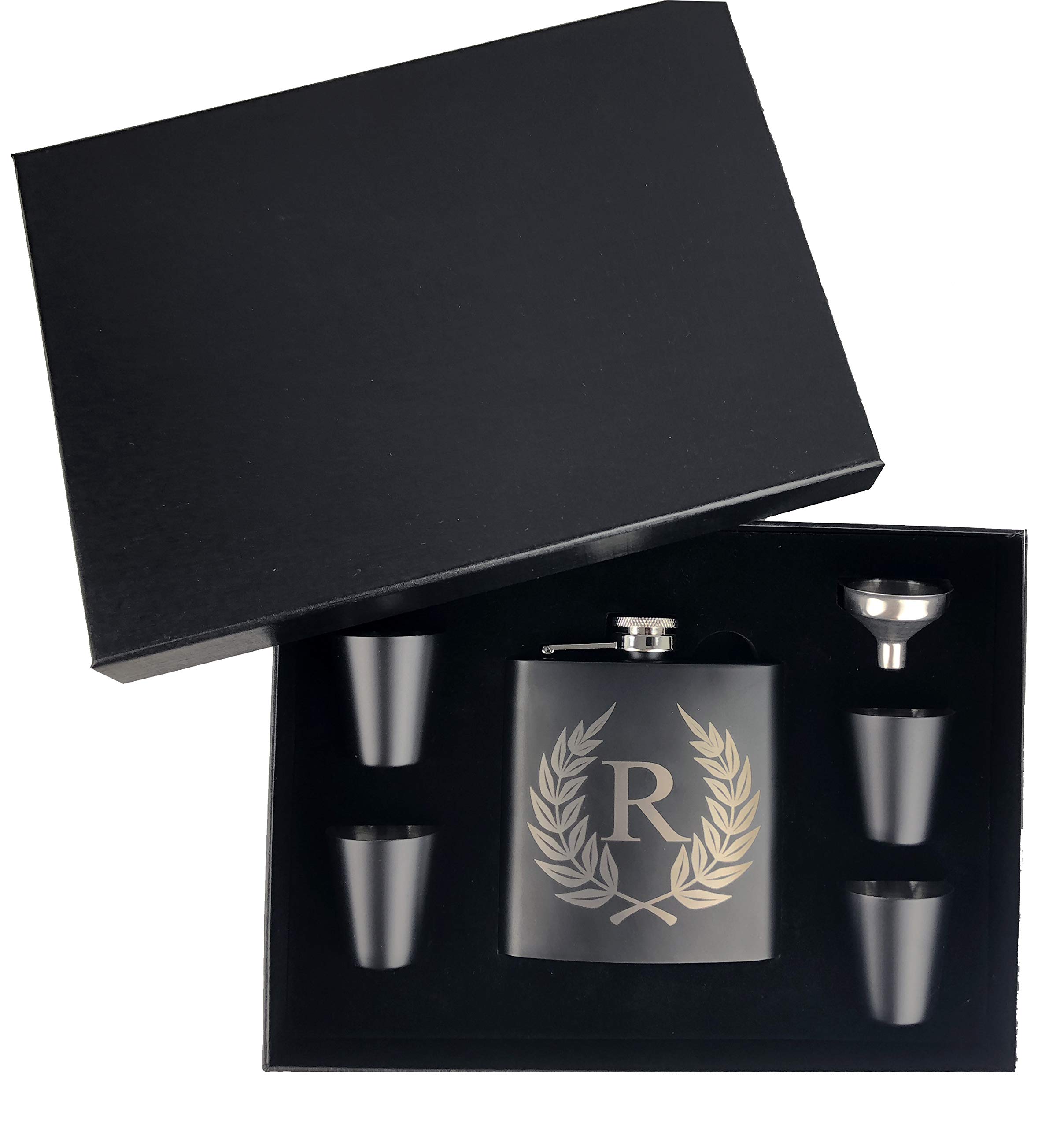 Personalize Gift Groomsmen Proposal 6pc Black Flask Gift Box Set Custom Laser Engraving