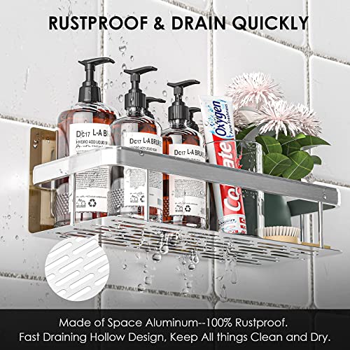 Shower Caddy Shelf, Adhesive Black Bathroom Shower Organizer,No Drilling Wall Mounted Shower Rack,Rustproof Bath Storage Basket for Bathroom,Toilet,Kitchen - 2 Pack