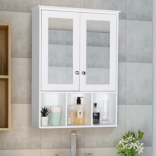 VEIKOUS Bathroom Cabinet Wall Mounted, Large Medicine Cabinets, 30.4'' Tall Medicine Cabinet for Bathroom w/Dual Mirror Doors & Adjustable Shelves, White