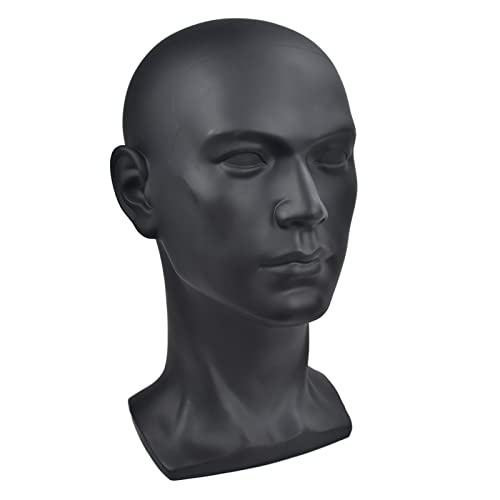 MIAOMANZI PVC Mannequin Head Black Male Manikin Dummy Stand Model Display Hat Scarf Wigs Hair Glasses Hat Beauty Styling Tool (Matte black)