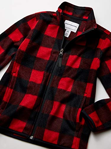 Amazon Essentials Boys' Polar Fleece Full-Zip Mock Jacket - Discontinued Colors, Black Red Buffalo Check, X-Small