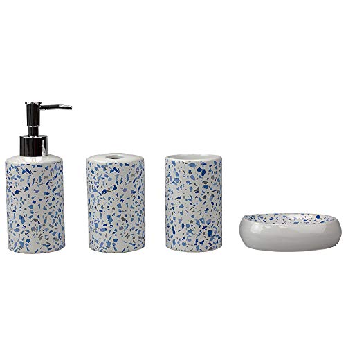 Home Basics, Blue Trendy Terrazzo 4 Piece Ceramic Bath Accessory Set
