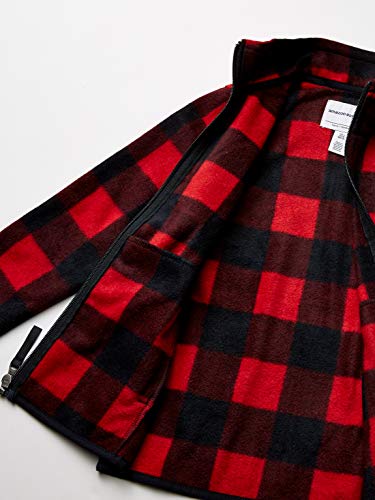 Amazon Essentials Boys' Polar Fleece Full-Zip Mock Jacket - Discontinued Colors, Black Red Buffalo Check, X-Small
