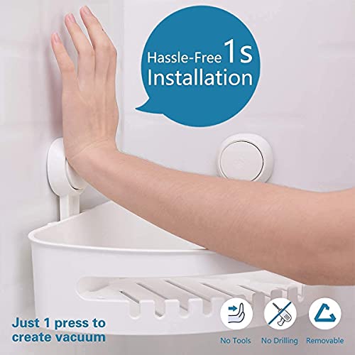 TAILI Bathroom & Kitchen Suction Cup Storage Basket Set Pack of 2 Wall Mounted Organizer for Shampoo,Soap, Conditioner, Shower Caddy Drill-Free with Vacuum Suction Cup for Kitchen & Bathroom