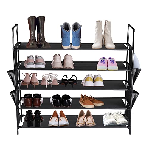 Yescom Black 5-Tier Shoe Rack Storage Organizer 25 Pair for Entryway,Hallway,Closet