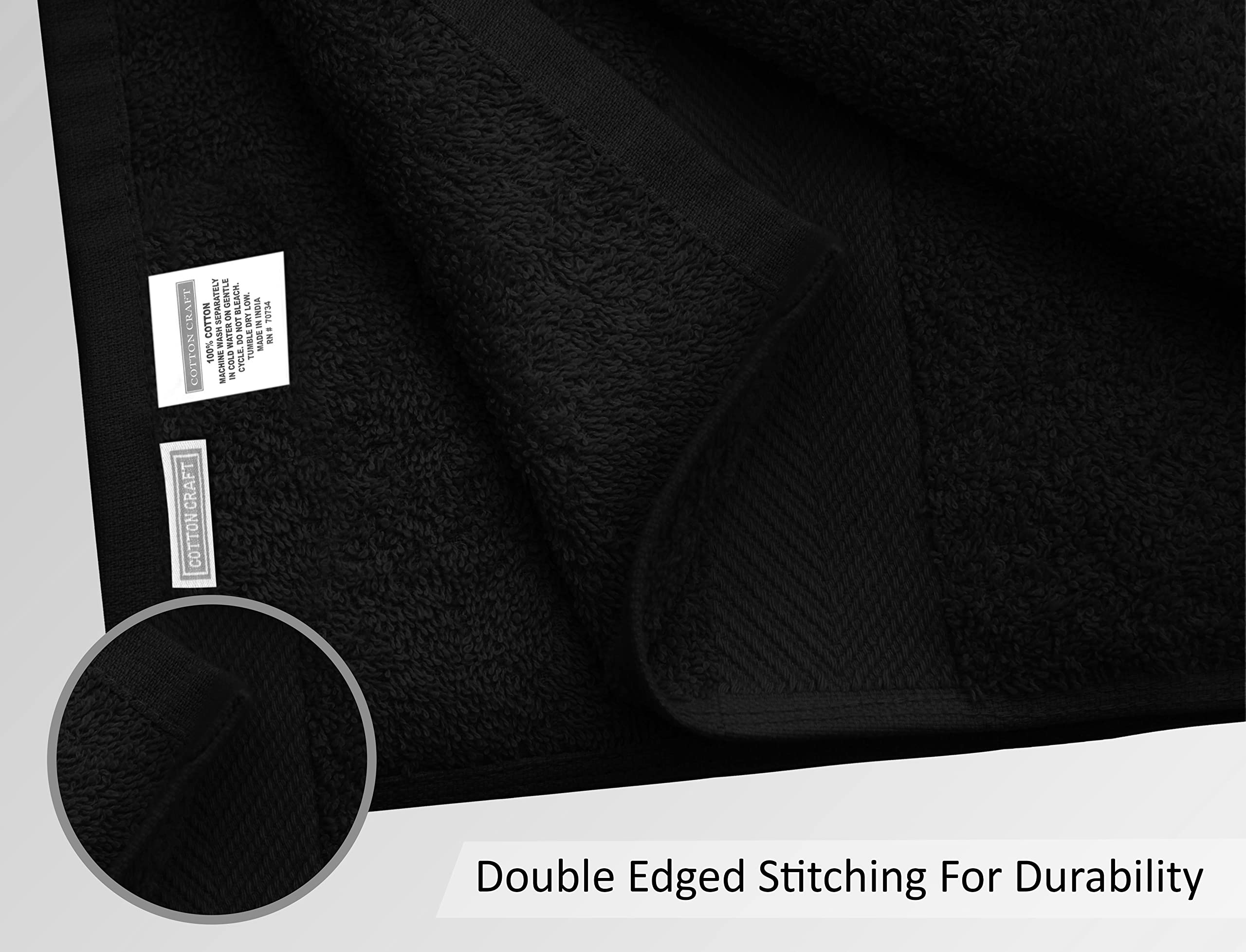 COTTON CRAFT Simplicity Bath Towels Set -7 Pack- 27x52-100% Cotton Bath Towel - Lightweight Absorbent Soft Easy Care Quick Dry Everyday Luxury Hotel Spa Gym Shower Beach Pool Camp Travel Dorm - Black