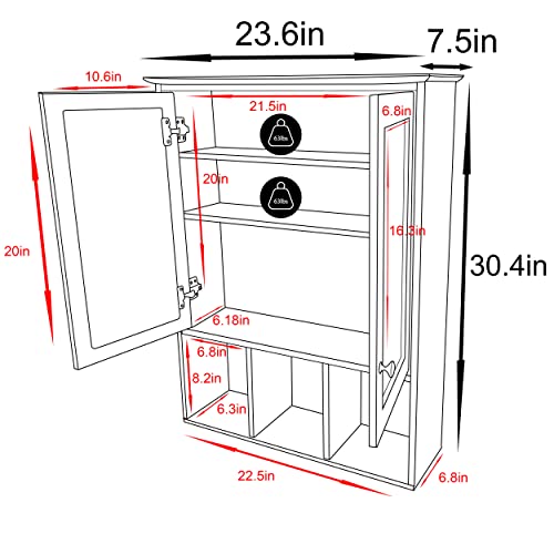 VEIKOUS Bathroom Cabinet Wall Mounted, Large Medicine Cabinets, 30.4'' Tall Medicine Cabinet for Bathroom w/Dual Mirror Doors & Adjustable Shelves, White