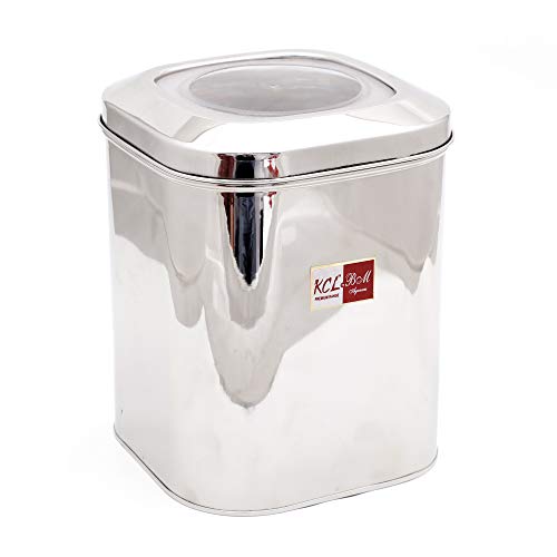 coconut KCL Stainless Steel Square Tin with Unbreakable Lid for Dry Grains Storage (8 kg, Silver)