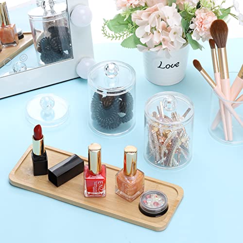 LoveBB 3 Pcs Qtip Holder with Tray, Plastic Bathroom Containers Dispenser Cotton Ball, Cotton Pads, Cotton Swabs, Floss Organizers Canisters with Lids