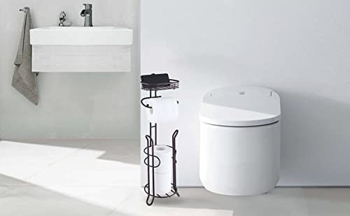 SunnyPoint Bathroom Heavyweight Toilet Tissue Paper Roll Storage Holder Stand with Reserve and Shelve, The Reserve Area Has Enough Space to Store Mega Rolls. (Bronze)