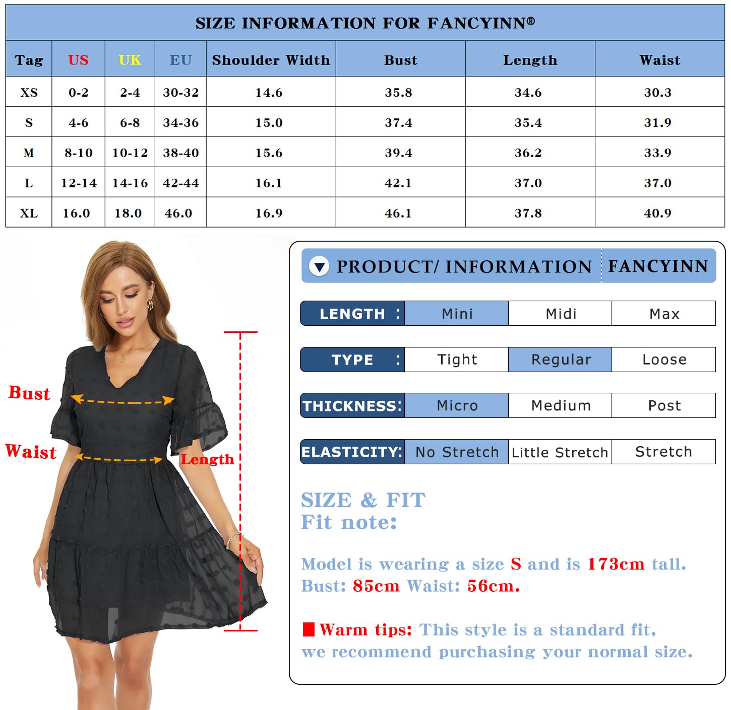 FANCYINN Women’s Red Cute Shift Tunic Dress Short Bell Sleeve V Neck Causal Swing Red Ruffle Mini Dress with Pockets M