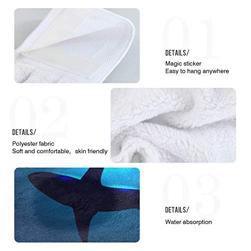 WELLDAY 2 Pcs Hanging Hand Towels Soft Absorbent Floating Sharks Towel for Kitchen Bathroom