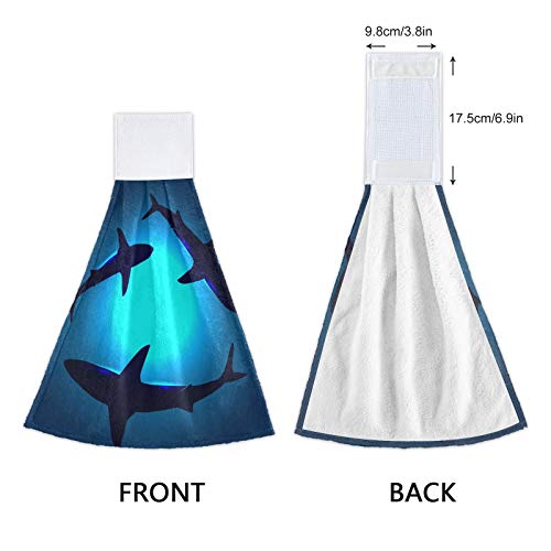 WELLDAY 2 Pcs Hanging Hand Towels Soft Absorbent Floating Sharks Towel for Kitchen Bathroom
