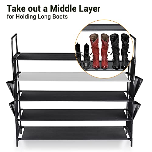 Yescom Black 5-Tier Shoe Rack Storage Organizer 25 Pair for Entryway,Hallway,Closet