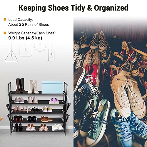 Yescom Black 5-Tier Shoe Rack Storage Organizer 25 Pair for Entryway,Hallway,Closet