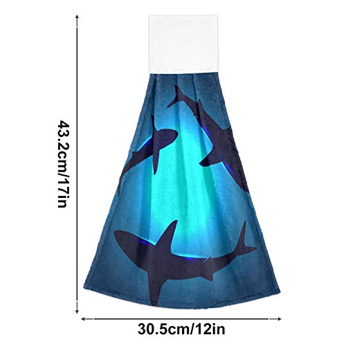 WELLDAY 2 Pcs Hanging Hand Towels Soft Absorbent Floating Sharks Towel for Kitchen Bathroom