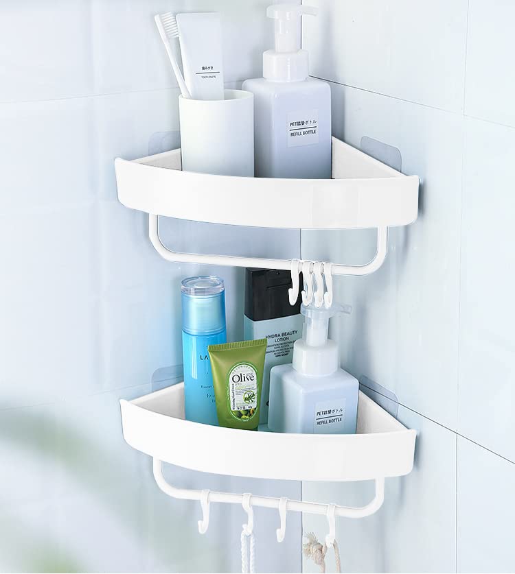 Adhesive Shower Caddy Corner basket Bathroom Shelf（2 Packs） (White)