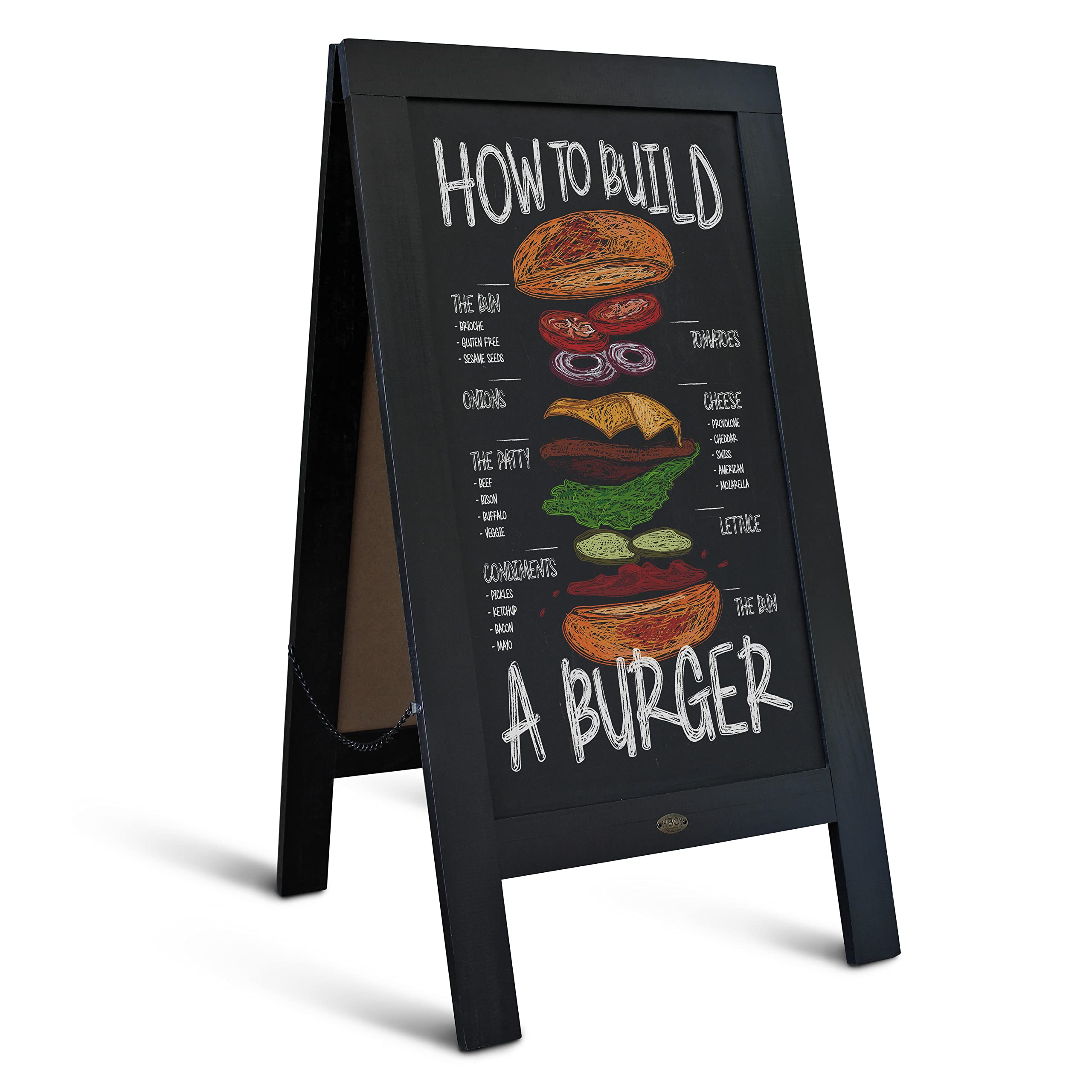 A Frame Chalkboard by HBCY Creations: 40x20 Solid Wood A-Frame Sign Black Double-Sided Magnetic Board, Chalkboard Menu Board, for Restaurants, Cafés, Weddings - Heavy Duty Hinges