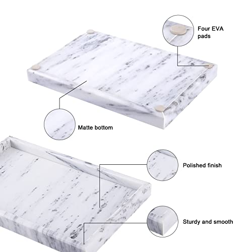 HESHIBI Marble Tray,Bathroom Tray,100% Natural Marble Vanity Tray for Bathroom,Kitchen,Toilet Tank,Vanity. White 12"x 8" x1.2"
