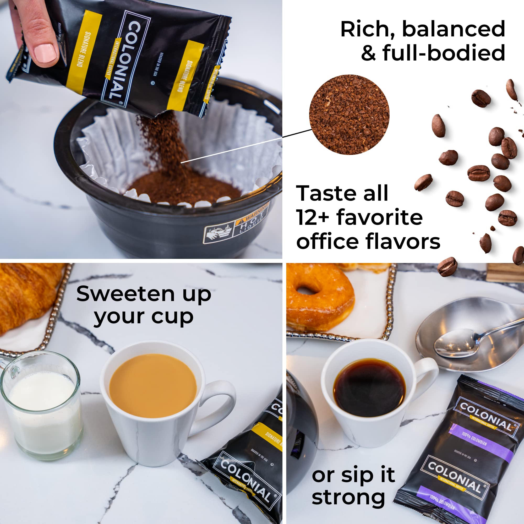 Colonial Coffee Packets, Pre Ground Coffee Packs, French Vanilla Flavored Coffee, Bulk Single Pot Bags for Drip Coffee Makers, (2.5 oz Bags, Pack of 32)