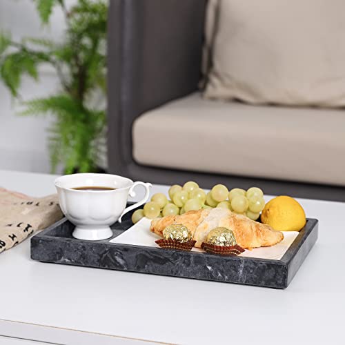 HESHIBI Marble Tray,Bathroom Tray,100% Natural Marble Vanity Tray for Bathroom,Kitchen,Toilet Tank,Vanity. White 12"x 8" x1.2"