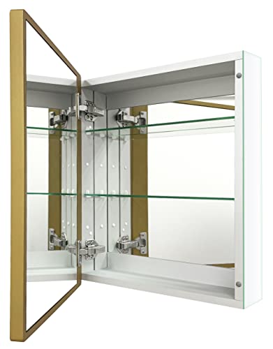 FOMAYKO Aluminum Bathroom Medicine Cabinet with Farmhouse Gold Framed 20(H) x16(W) Inches Recess or Surface Mount Mirror Cabinet for Bathroom Toilet Kitchen