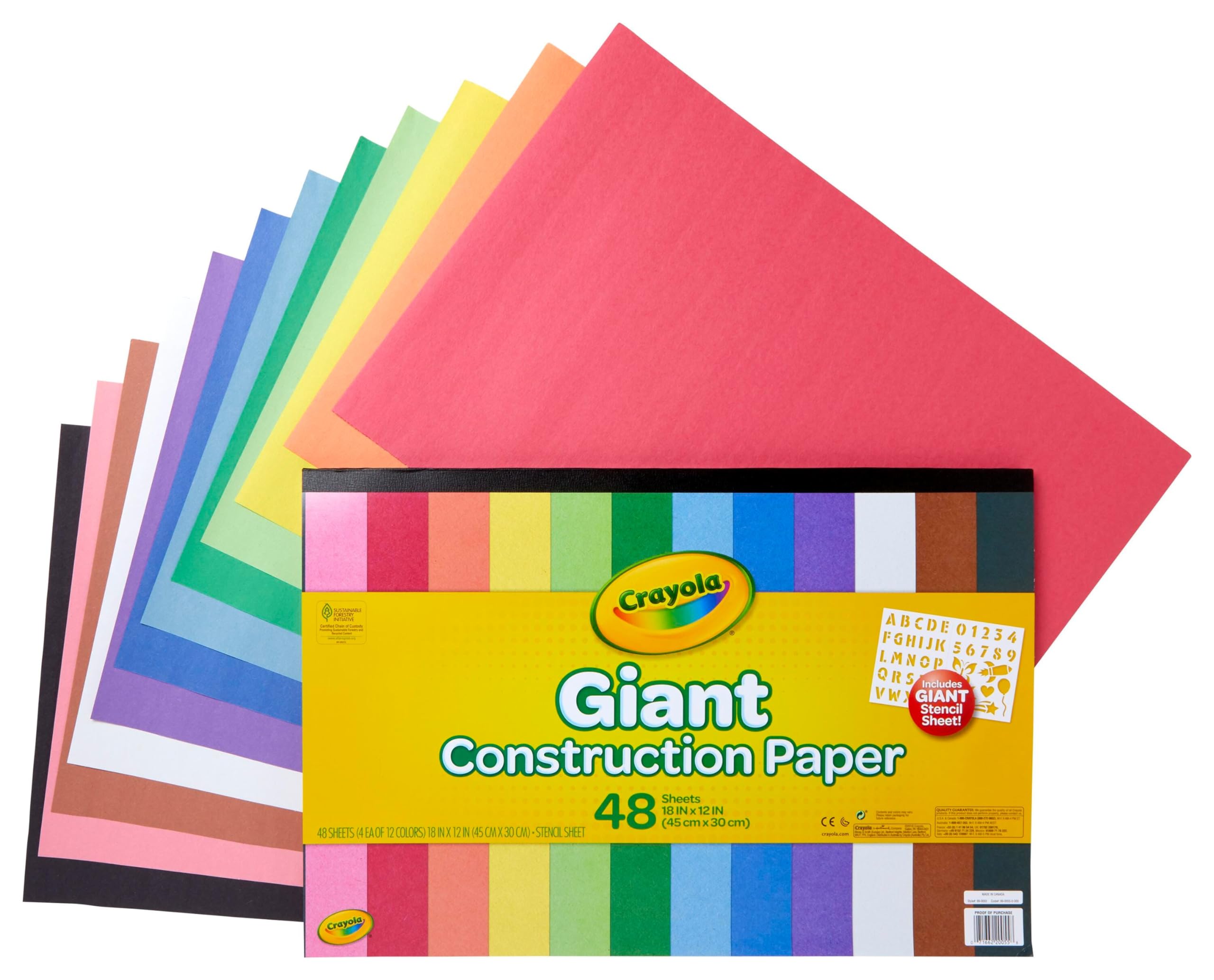 Crayola Giant Construction Paper Pad 18"X12"-48 Sheets W/Stencil