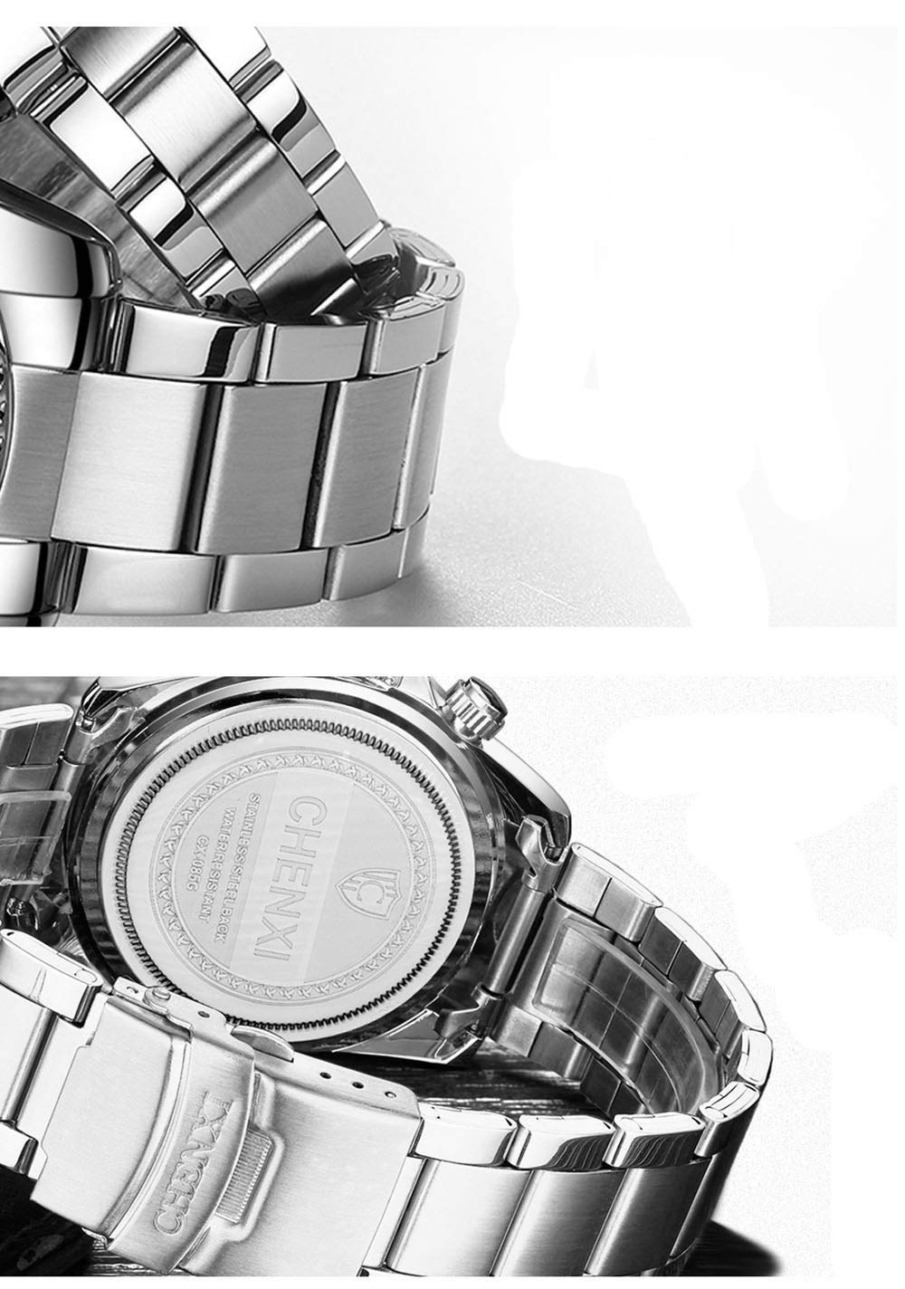 MASTOP Couple Watches Classic Golden Stainless Steel Watch His and Hers Waterproof Quartz Watch (Silver Green)