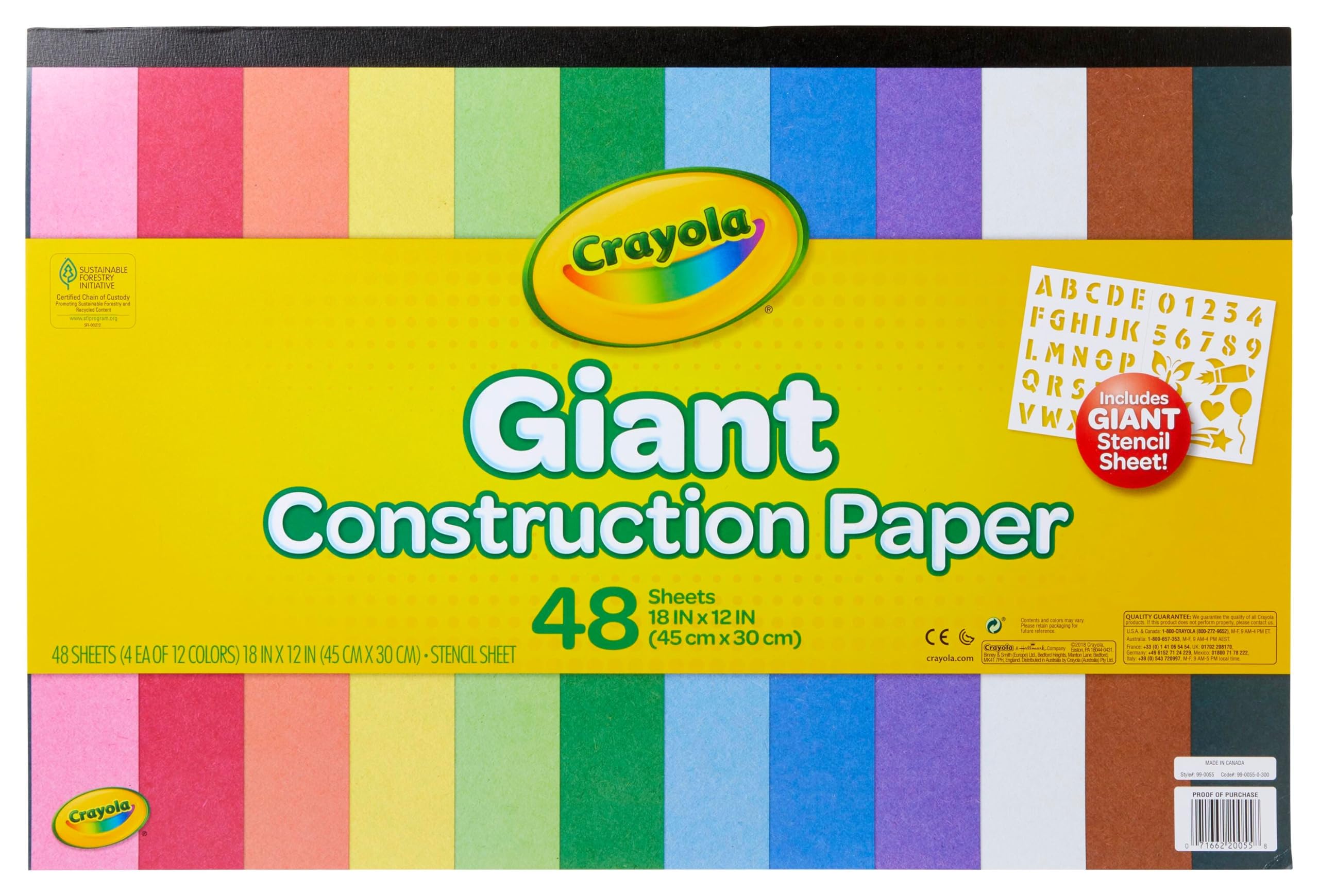 Crayola Giant Construction Paper Pad 18"X12"-48 Sheets W/Stencil