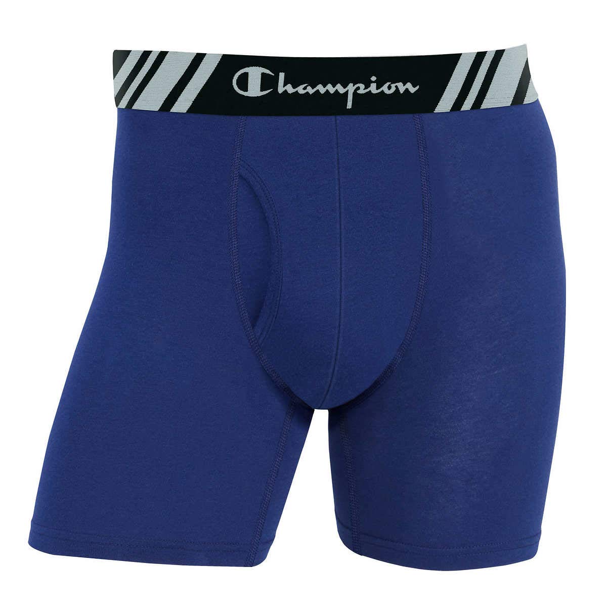 Champion Men's Boxer Briefs All Day Comfort No Ride Up Double Dry X-Temp 5 Pack (Black - Navy - Grey, Large)