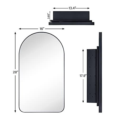 VANA NALA Matt Black Arched Recessed Bathroom Medicine Cabinet with Mirror Metal Framed Arch Vanity Cabinet with Mirros for Wall 16x28.5''