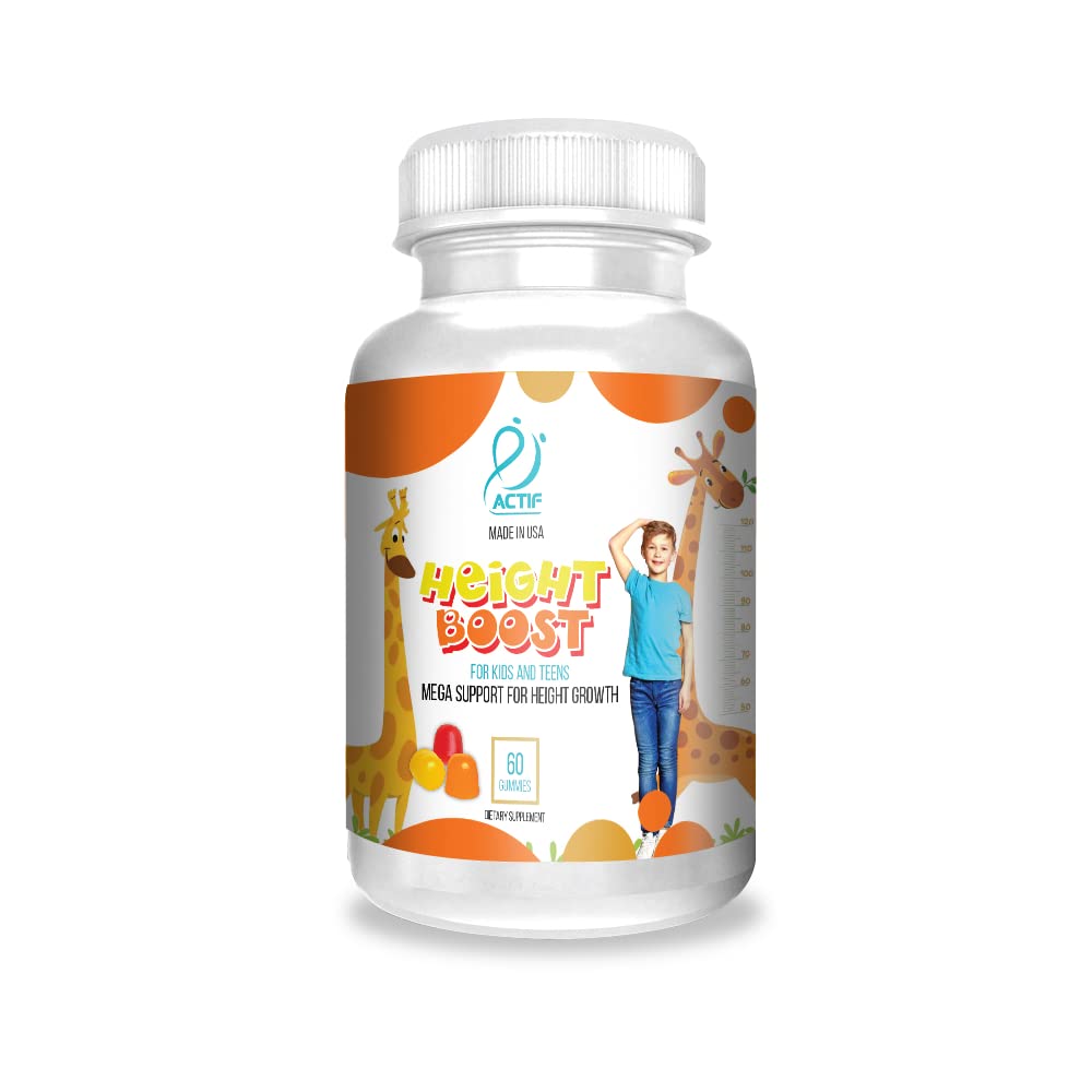 Actif Height Boost Mega Support for Height Growth with 10+ Factors, Height Supplement for Kids and Teens, 60 Gummies, Strawberry Flavor, Get Tall Fast Formula