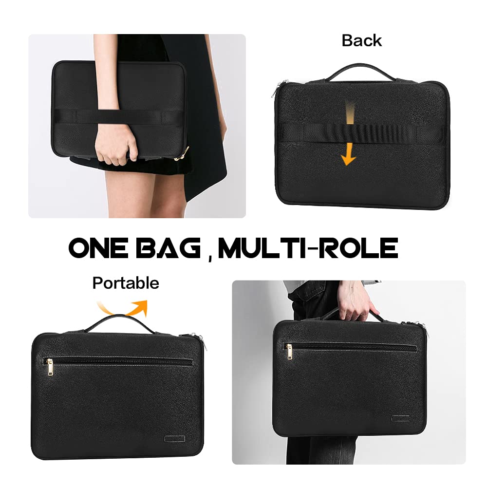 FYY 12-13.5" [Premium Leather] Laptop Sleeve Case Cover Bag for MacBook Pro/ MacBook Air/ iPad Pro 12.9 2018 2017 2016, Laptop Bag for 12"-13.5" Surface Lenovo Dell HP ASUS Acer Chromebook Black