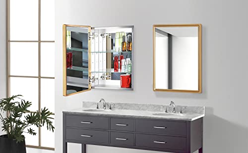 FOMAYKO Aluminum Bathroom Medicine Cabinet with Farmhouse Gold Framed 20(H) x16(W) Inches Recess or Surface Mount Mirror Cabinet for Bathroom Toilet Kitchen