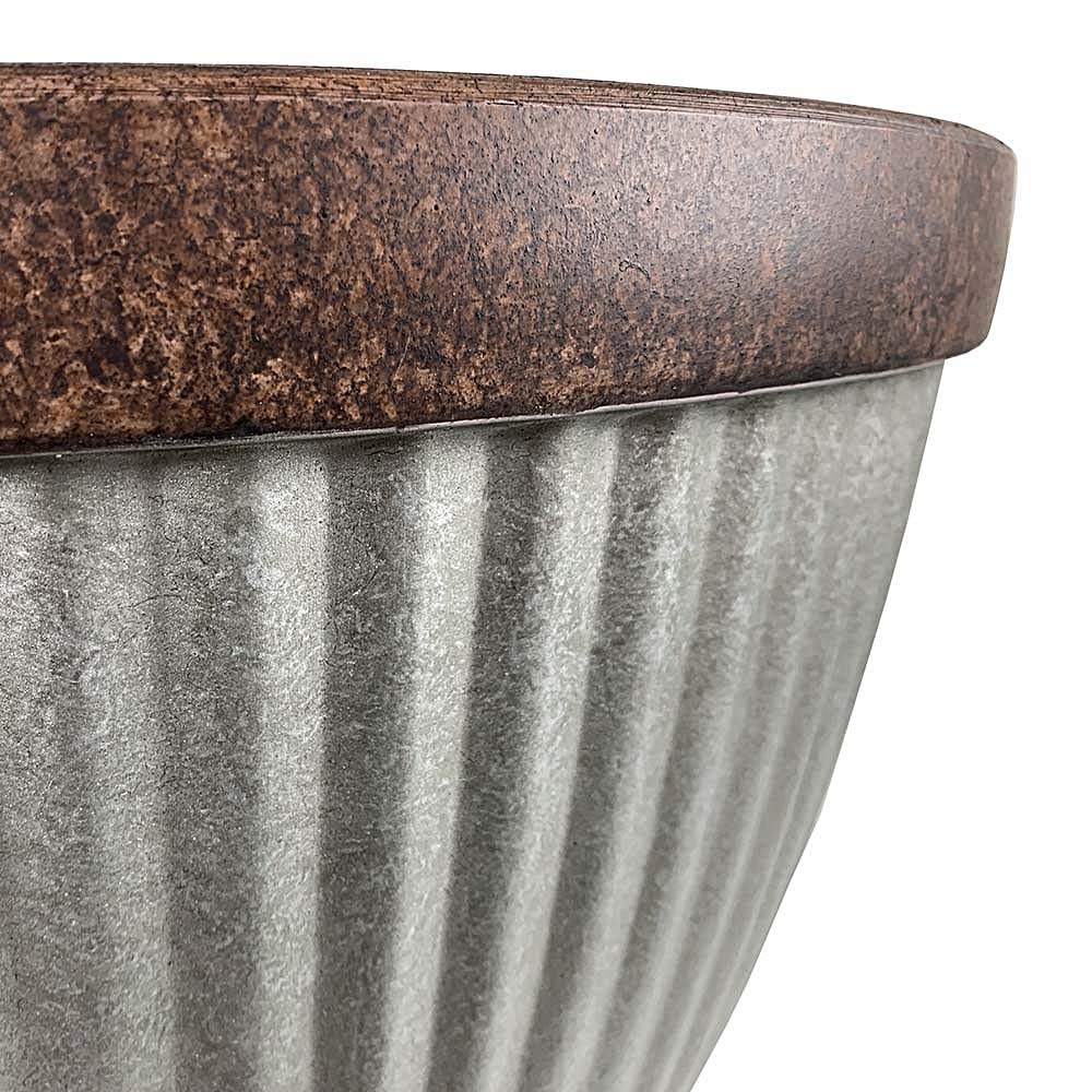 Southern Patio 15" Westlake Indoor/Outdoor Pleated Planter with Drainage Hole, Plug & Galvanized Finish, 19.56 qt. Capacity
