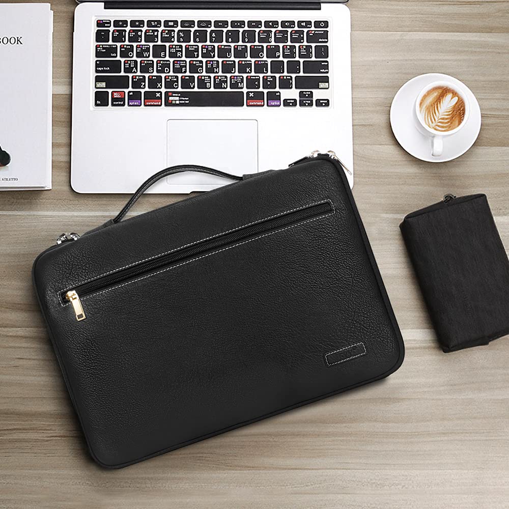 FYY 12-13.5" [Premium Leather] Laptop Sleeve Case Cover Bag for MacBook Pro/ MacBook Air/ iPad Pro 12.9 2018 2017 2016, Laptop Bag for 12"-13.5" Surface Lenovo Dell HP ASUS Acer Chromebook Black