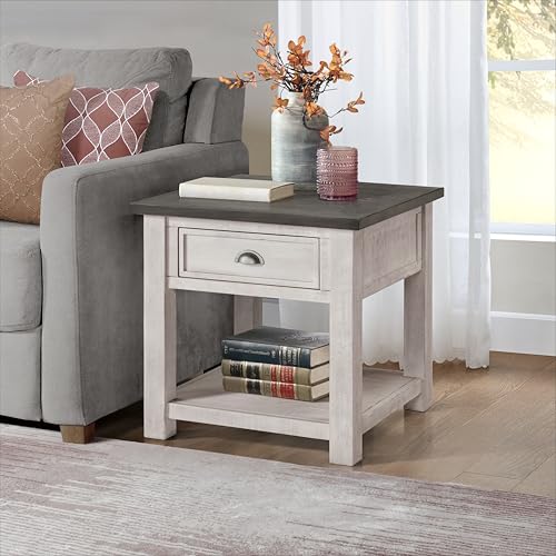 Martin Svensson Home Monterey Solid Wood End Table White with Grey Top